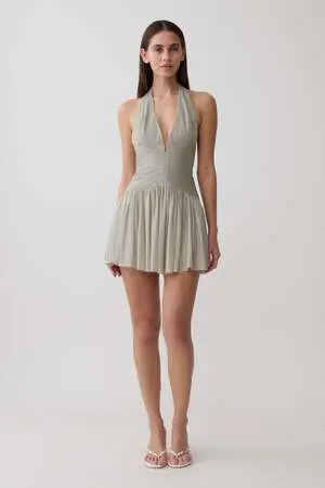 Meshki Lucille Halter Pleated Mini Dress