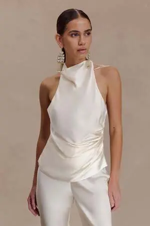Meshki Bianca Satin Halter Top - Ivory