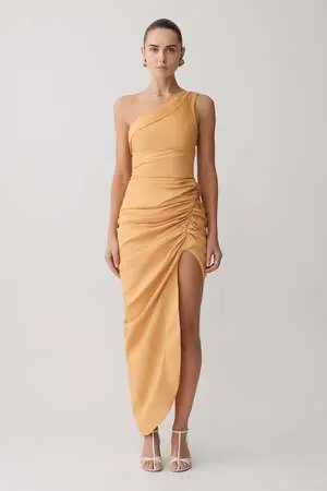 Meshki Birgit Linen Midi Dress With Hardware - Deep Peach