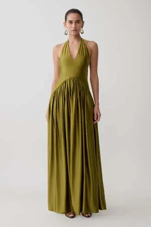 Meshki Cypress Halter Maxi Dress - Olive