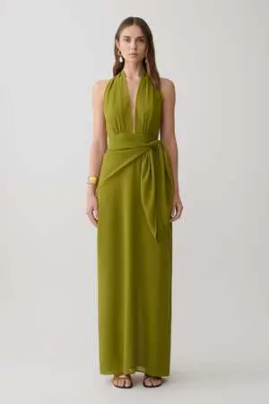 Meshki Gianna Halter Maxi Dress - Olive