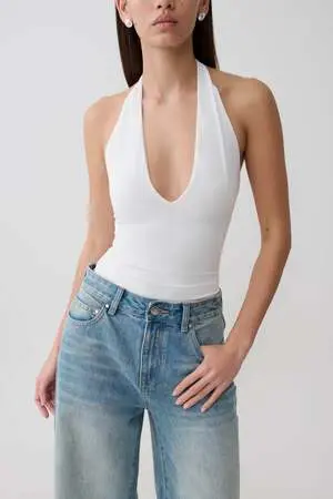 Meshki Rebekah Slinky Halter Bodysuit - White