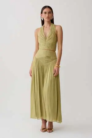 Meshki Makena Gathered Midi Skirt Green