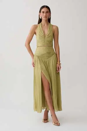 Meshki Makena Gathered Midi Skirt - Green