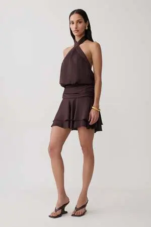Meshki Poppy Satin Halter Mini Dress