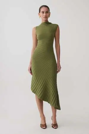 Meshki Milasandra Pleated Knit Dress - Olive