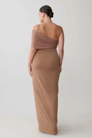 Meshki Hanh One Shoulder Mesh Maxi Dress
