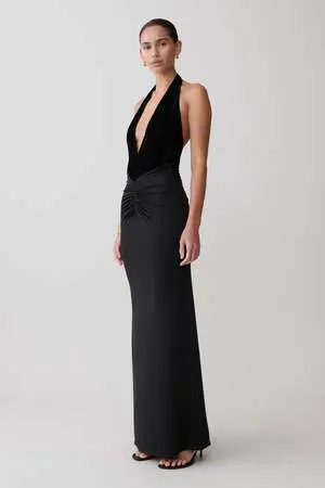 Meshki Lien Mesh Velvet Plunge Midi Dress