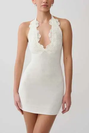 Meshki Bohdie Crochet Halter Mini Dress