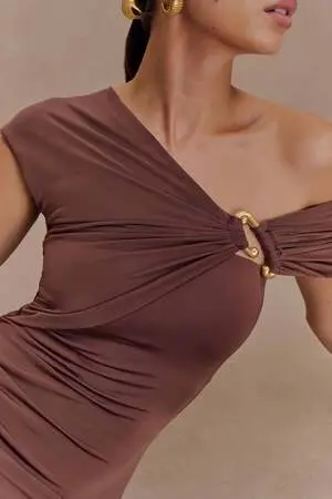 Meshki Ashford Asymmetrical Slinky Maxi Dress