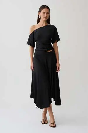 Meshki Luu Slinky Midi Skirt - Black