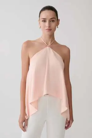 Meshki Adelaide Draped Satin Halter Top - Peach