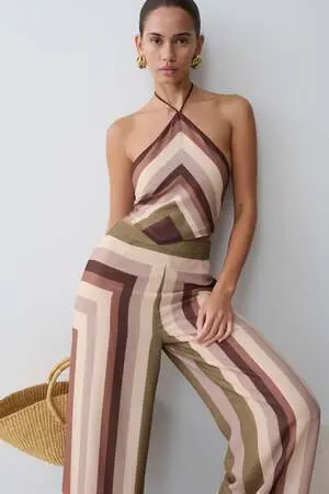 Meshki Thea Halter Chiffon Sleeveless Top - Multi Stripe