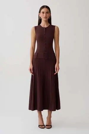 Meshki Rebena Pleated Midi Dress - Chocolate
