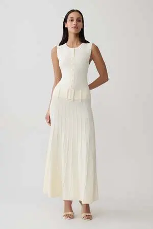 Meshki Rebena Pleated Midi Dress - Ivory