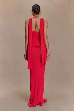 Meshki Caprice Halter Knit Maxi Dress - Red