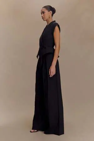 Meshki Raya Mid Rise Wide Leg Linen Pant - Black