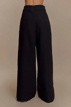 Meshki Raya Mid Rise Wide Leg Linen Pant - Black