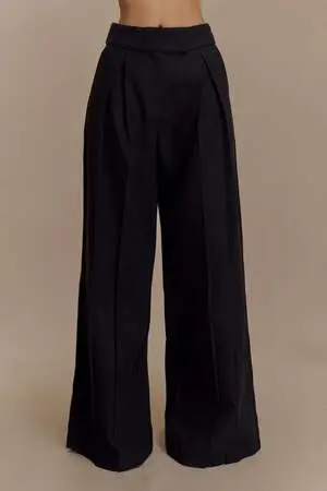 Meshki Raya Mid Rise Wide Leg Linen Pant - Black