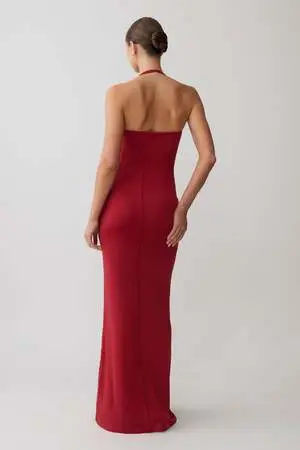 Meshki Hoai Gathered Slinky Halter Maxi Dress
