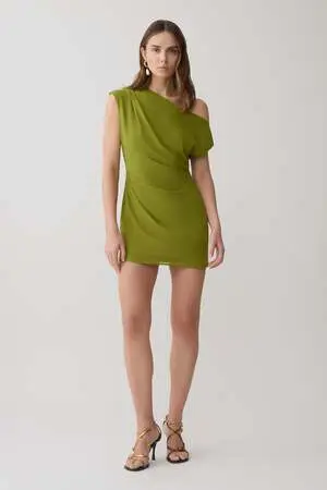 Meshki Hannah Asymmetric Neckline Mini Dress - Olive