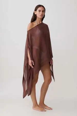 Meshki Leilani Sheer Draped Asymmetric Top - Chocolate