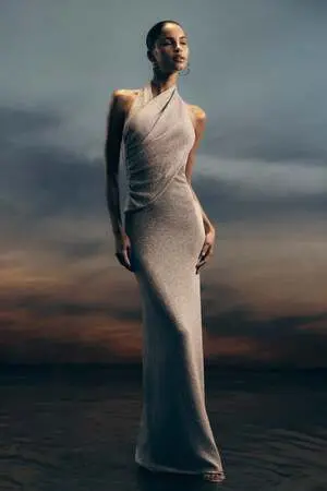 Meshki Elma Lurex Knit Halter Maxi Dress