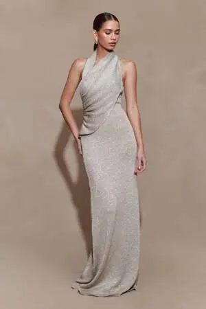 Meshki Elma Lurex Knit Halter Maxi Dress
