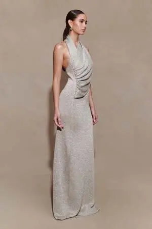 Meshki Elma Lurex Knit Halter Maxi Dress