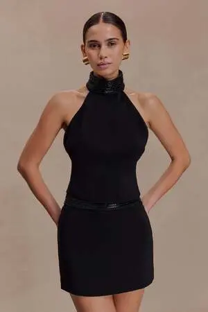 Meshki Emilia Beaded Neck Halter Top - Black