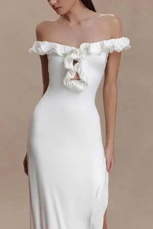 Meshki Allegra Off Shoulder Ruffle Midi Dress
