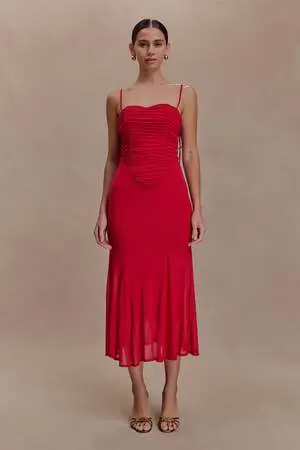 Meshki Willa Gathered Mesh Midi Dress