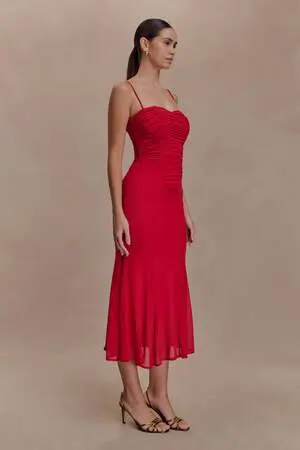 Meshki Willa Gathered Mesh Midi Dress