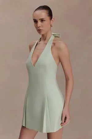 Meshki Nelly Halter Neck Cotton Mini Dress - Sage