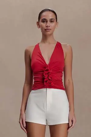 Meshki Alessandra Slinky Ruffle Top - Ruby