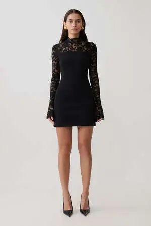 Meshki Aurelie Long Sleeve Lace Mini Dress - Black