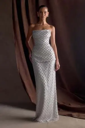 Meshki Zuri Hand Beaded Embellished Maxi Skirt - Silver