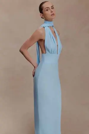 Meshki Nadine Halter Chiffon Maxi Dress