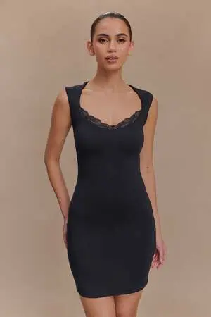 Meshki Tatianna Lace Trim Modal Mini Dress - Black