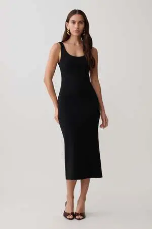 Meshki Allyra Scoop Stretch Crepe Midi Dress - Black