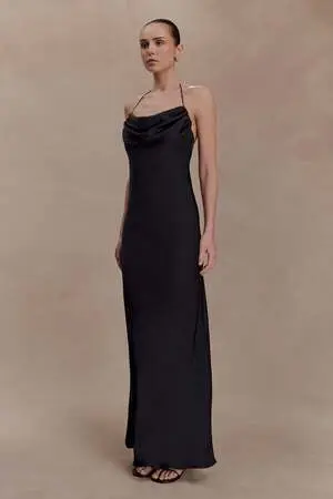 Meshki Lydia Cowl Neck Satin Maxi Dress - Black