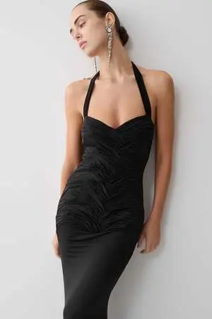 Meshki Hoai Gathered Slinky Halter Maxi Dress