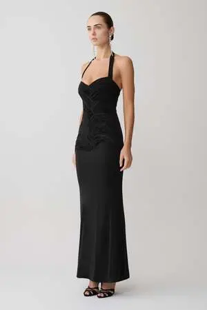 Meshki Hoai Gathered Slinky Halter Maxi Dress