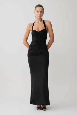 Meshki Hoai Gathered Slinky Halter Maxi Dress