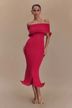 Meshki Molly Off Shoulder Knit Midi Dress