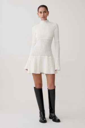 Meshki Adena Pointelle Knit Mini Dress - Ivory