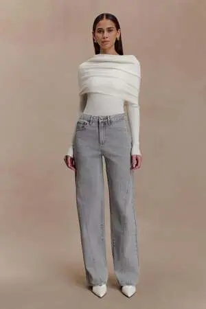 Meshki Georgette Mid Rise Paneled Denim Jeans - Grey