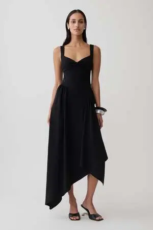 Meshki Cellini Asymmetric Hem Midi Dress - Black