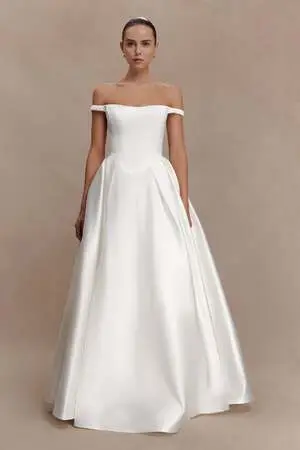 Meshki Willow Off Shoulder Satin Maxi Gown