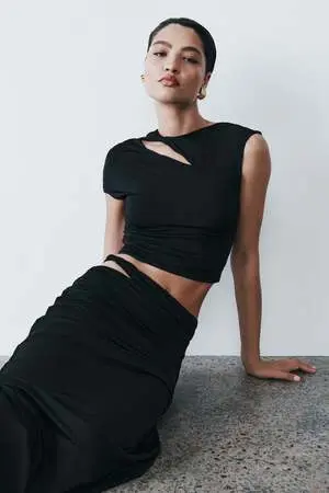 Meshki Haven Slinky Twist Midi Skirt - Black